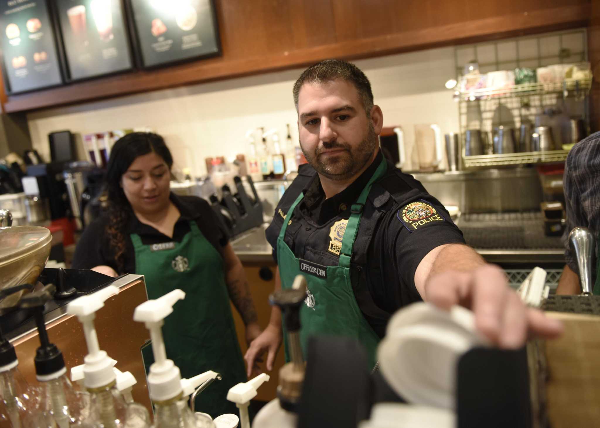 Greenwich officer takes a turn as barista at ‘Coffee With a Cop’