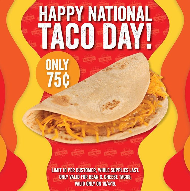 Honor National Taco Day with 75 cent tacos from Bill Miller Bar-B-Q