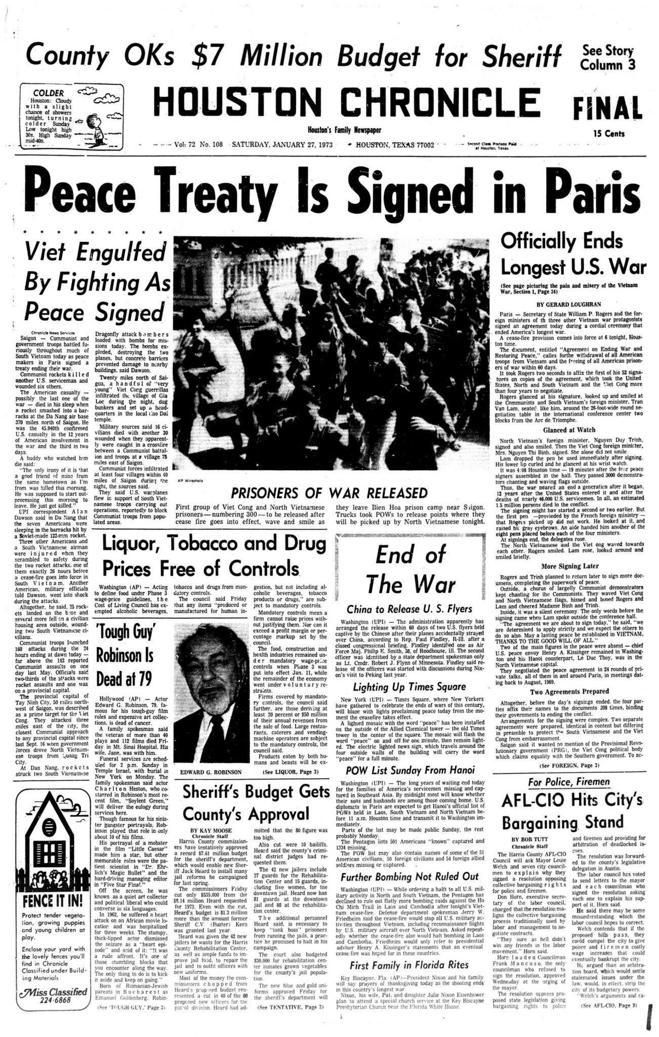 Peace Treaty Is Signed in Paris, Officially Ends Longest U.S. War
