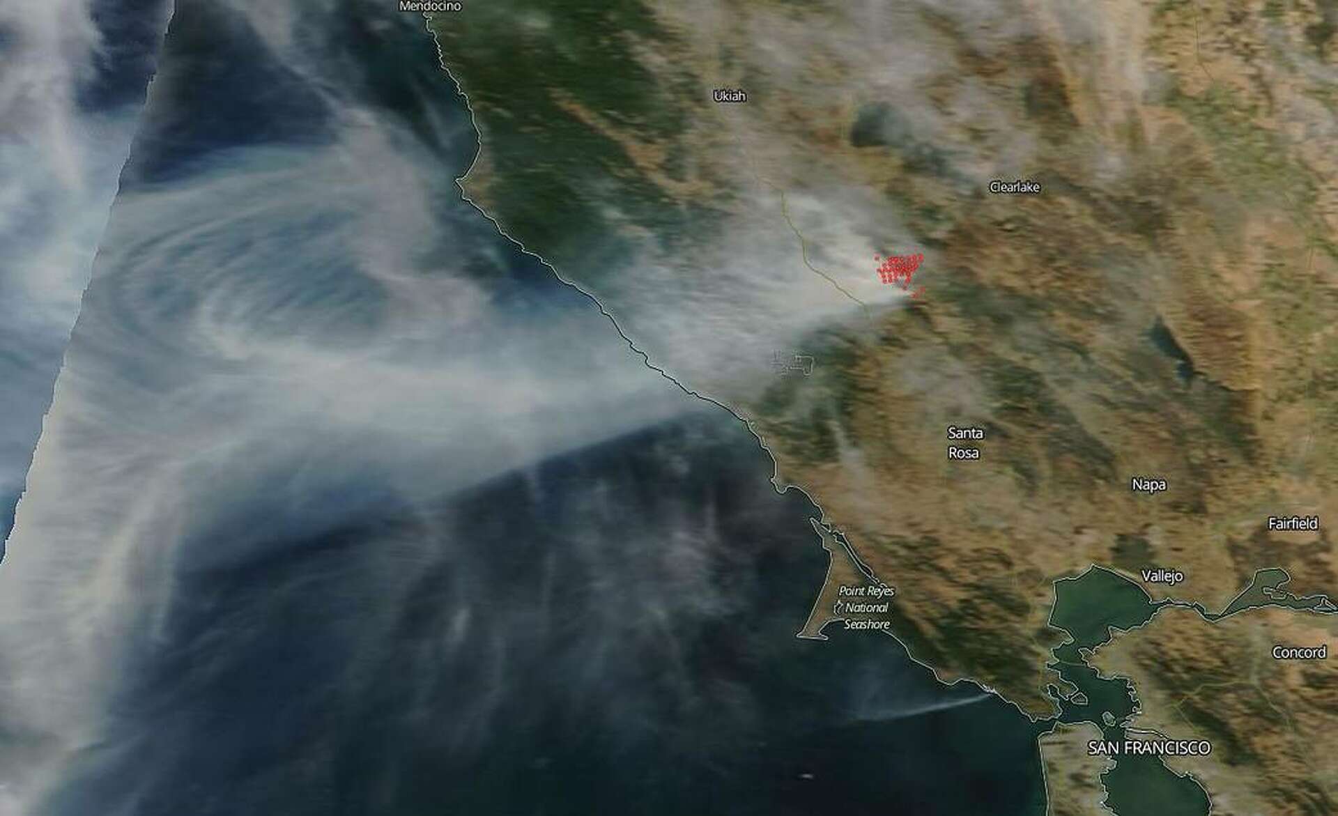 Here's what the Kincade Fire looks like from space