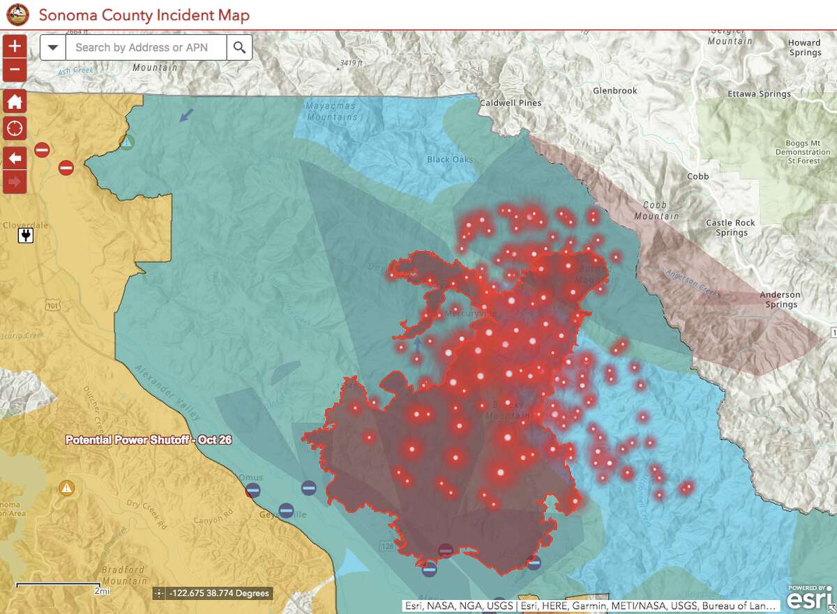 Map: Kincade Fire burning in north Sonoma County