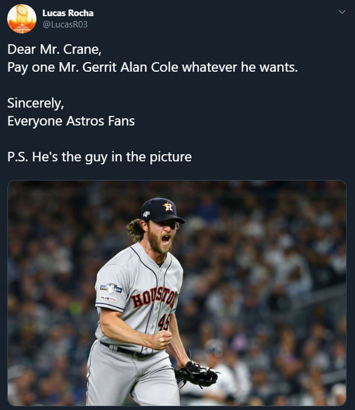 Astros memes beg Gerrit Cole to stay in Houston