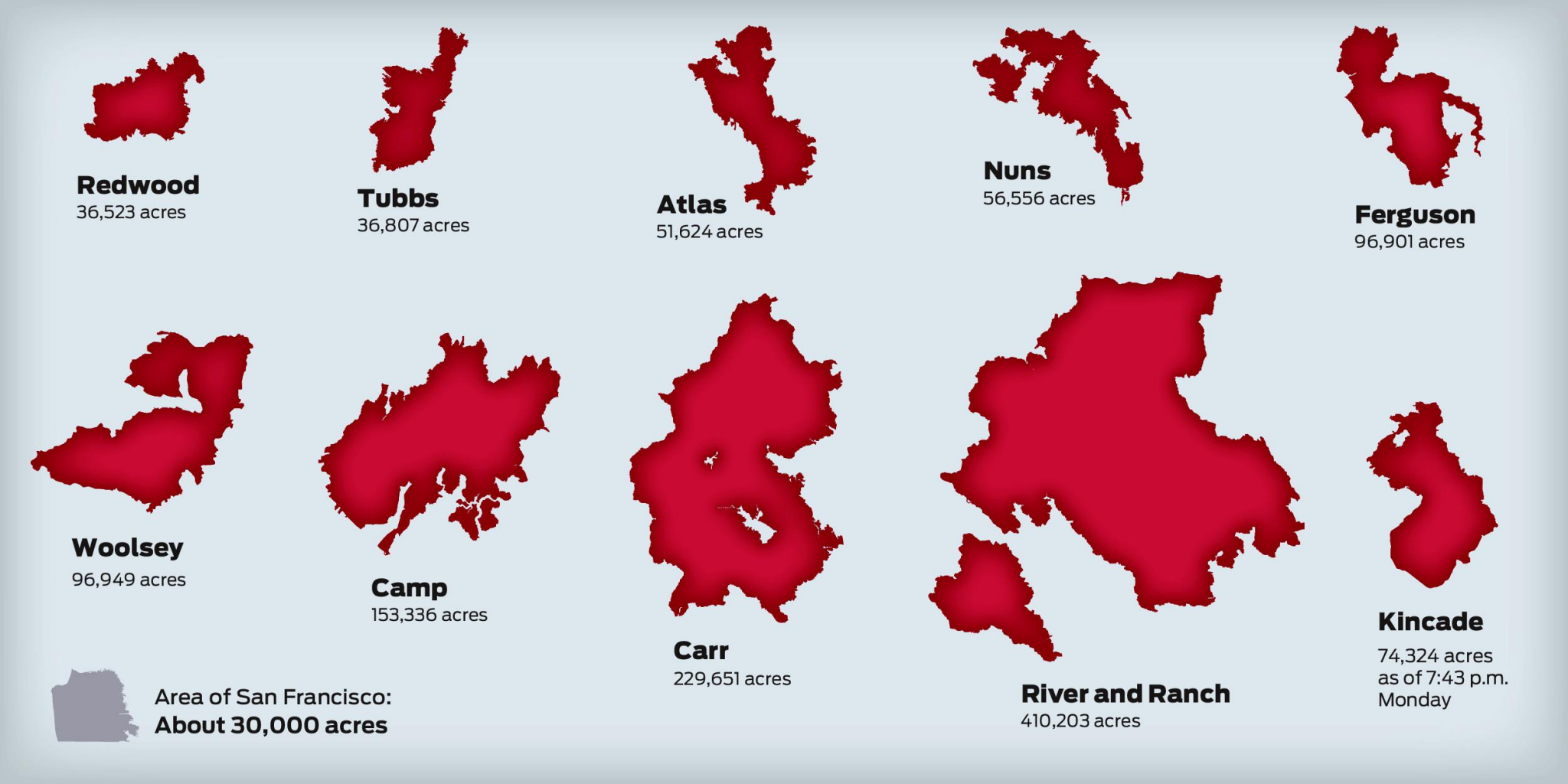 Maps: How SF compares in size to California’s largest wildfires