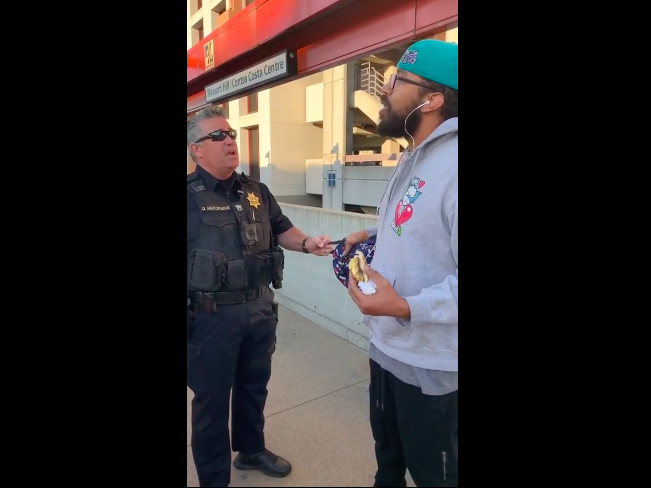 Viral video shows man handcuffed after eating on BART platform