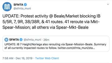 PG&E protest blocking Muni buses in downtown San Francisco