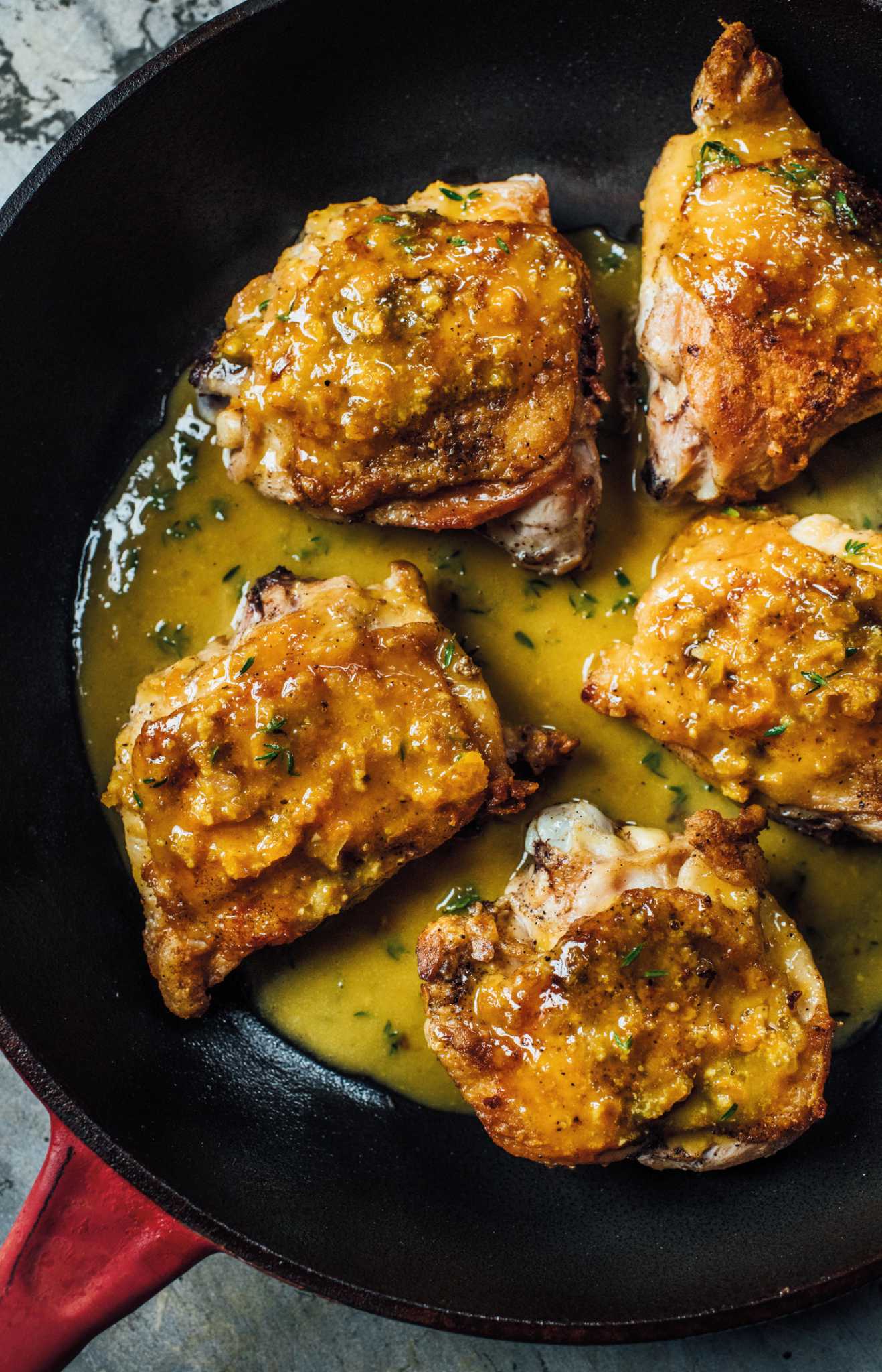 Recipe: Pan-Roasted Chicken Thighs with Tangerine Marmalade and Thyme