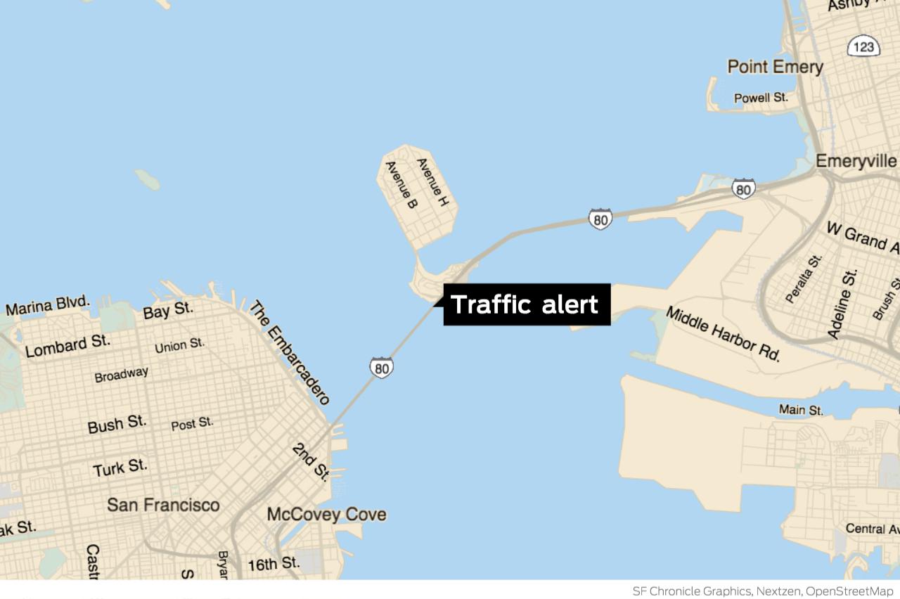 Crash on westbound lanes of Bay Bridge snarls traffic