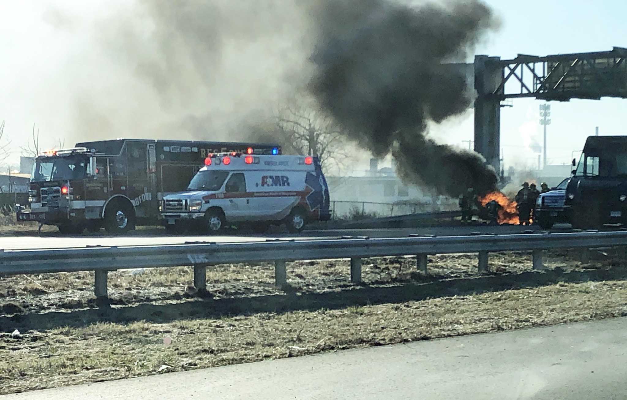 Vehicle fires close lanes of Route 8 in Bridgeport, Beacon Falls