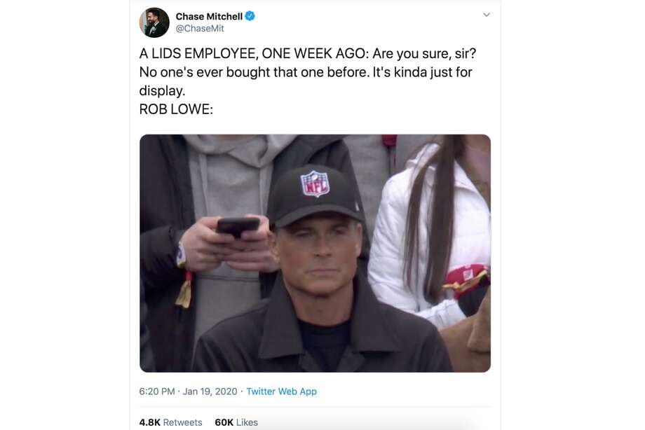 Twitter has a field day with Rob Lowe in a generic NFL logo hat at ...