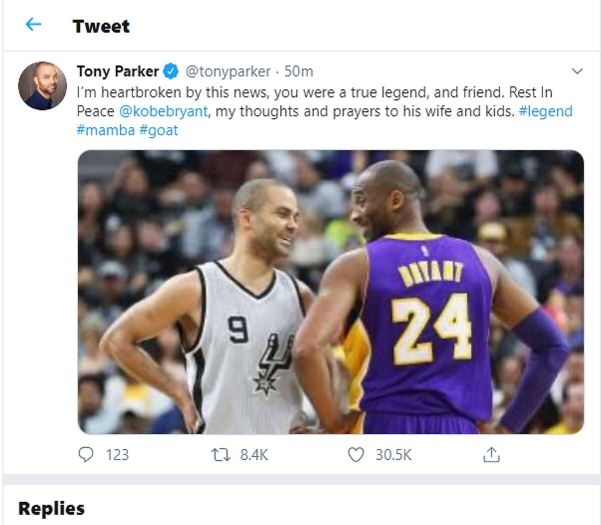 Spurs fans, former players react on Twitter to the death of Kobe Bryant