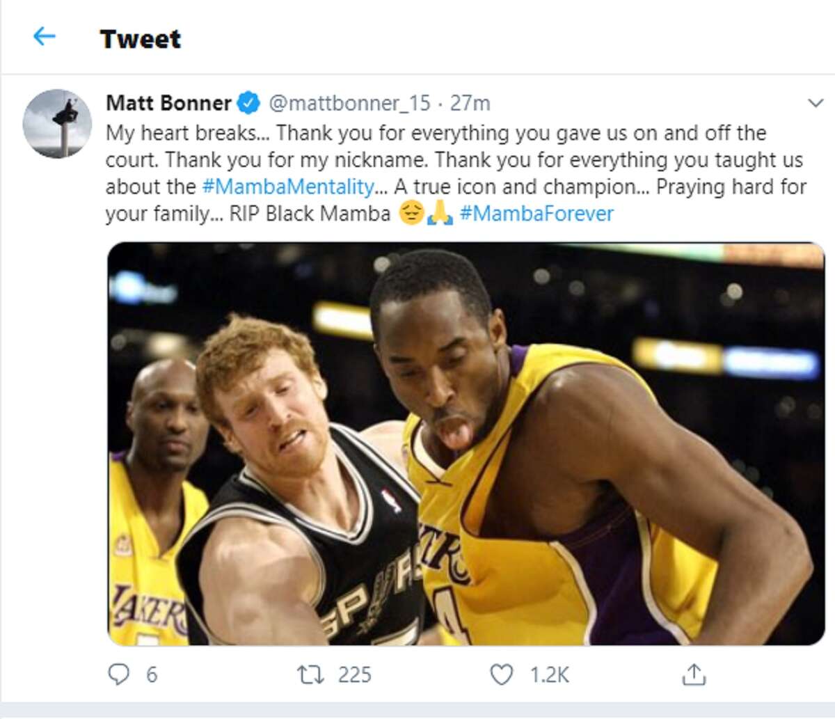 Spurs fans, former players react on Twitter to the death of Kobe Bryant