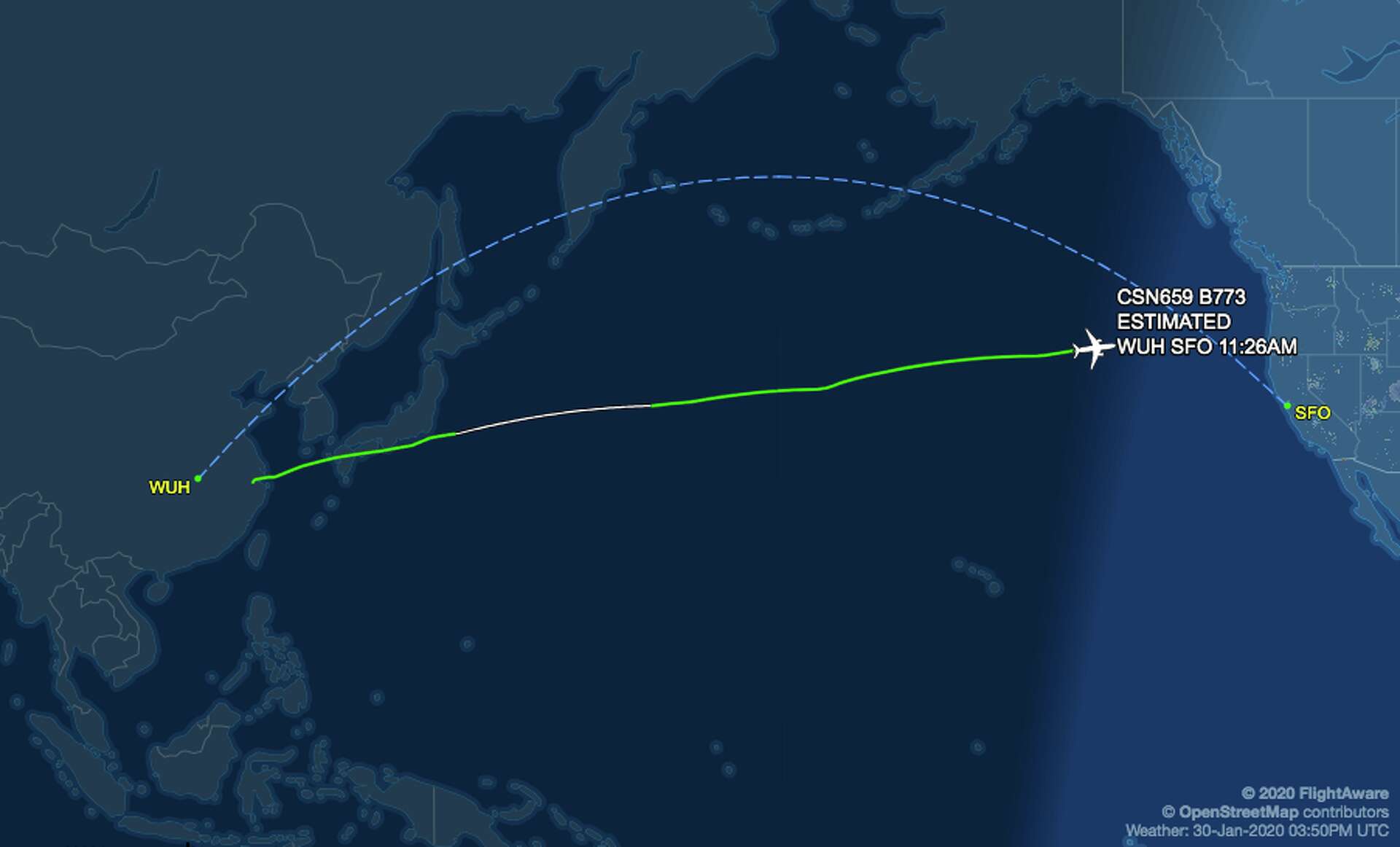 No, this is not a nonstop flight from Wuhan, China to SFO