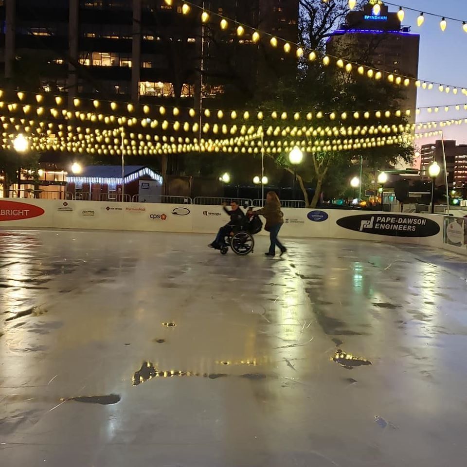 San Antonio man in wheelchair enjoys a night out at Travis Park ice ...