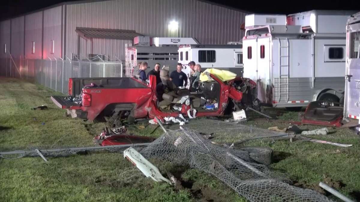 Pickup driver impaled by pole, survives to call 911 for help