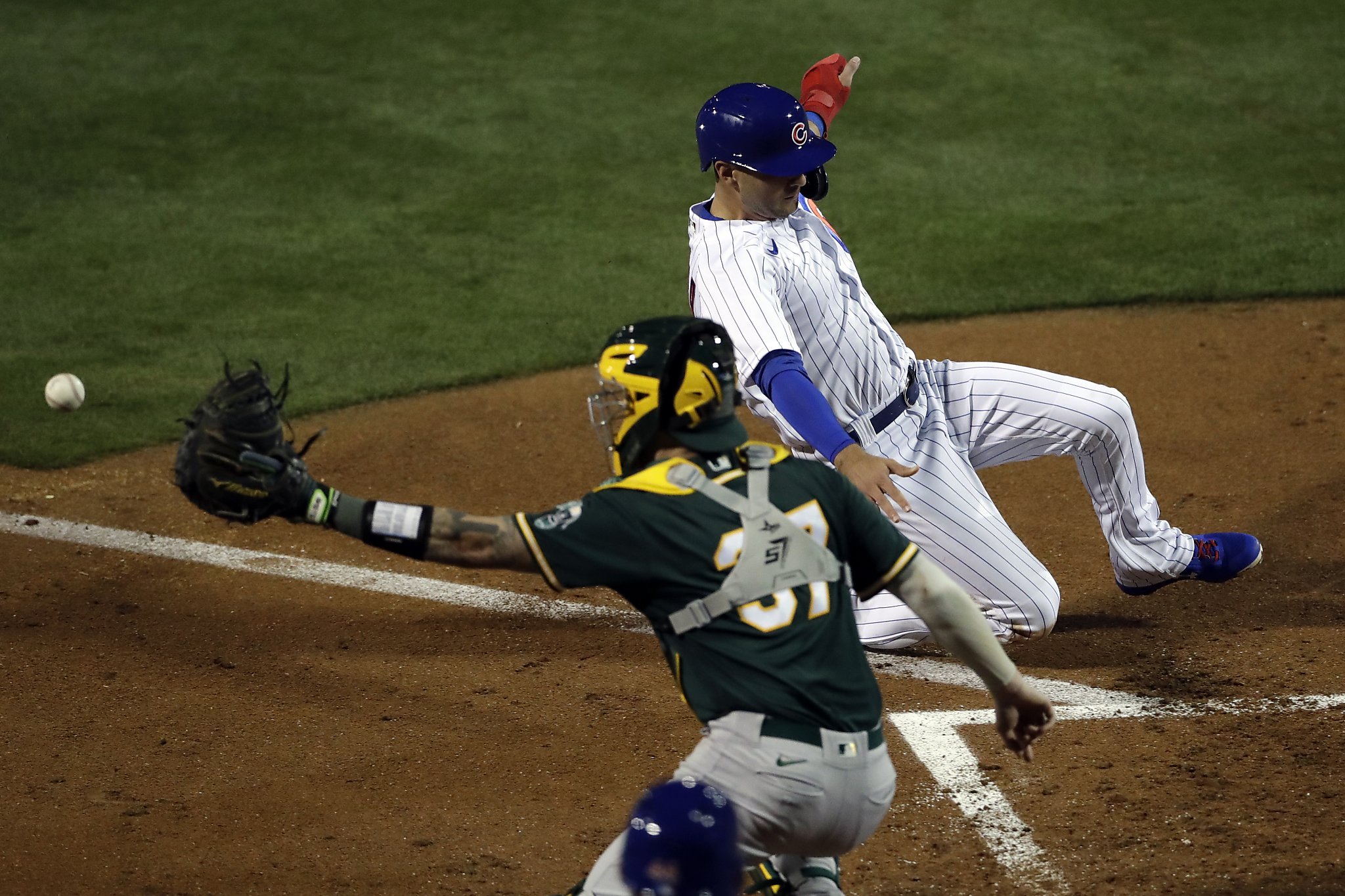 A’s Jonah Heim is quick out of the crouch, slowly coming out of his shell