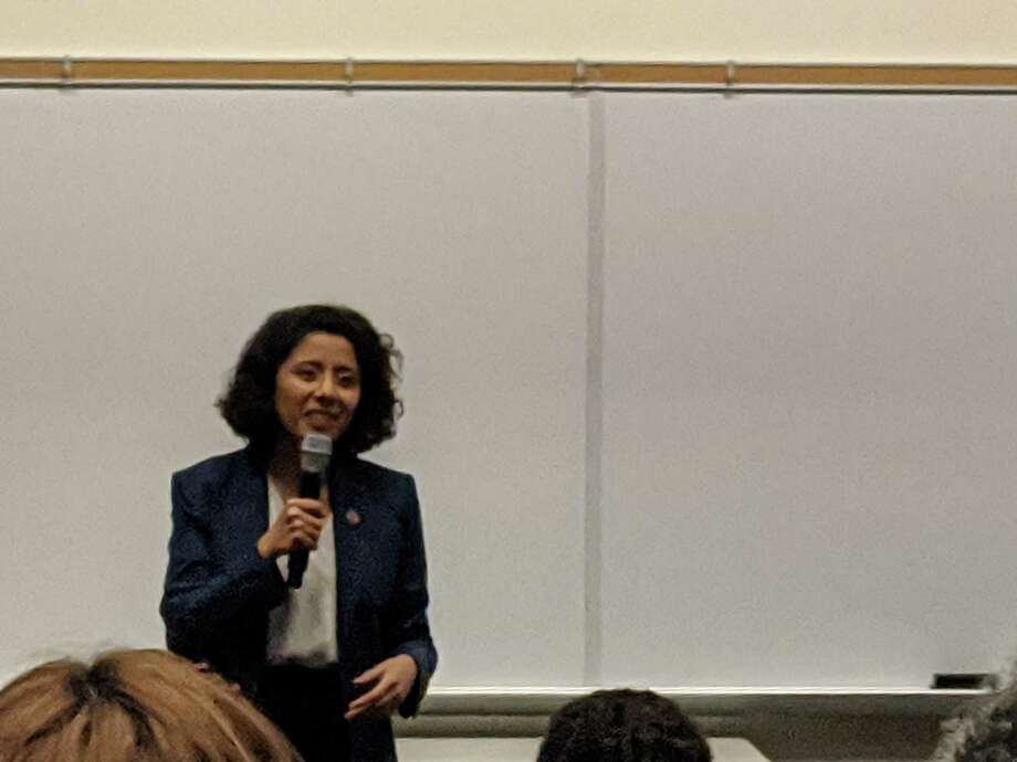 Harris County Judge Lina Hidalgo speaks to Lone Star College-North ...