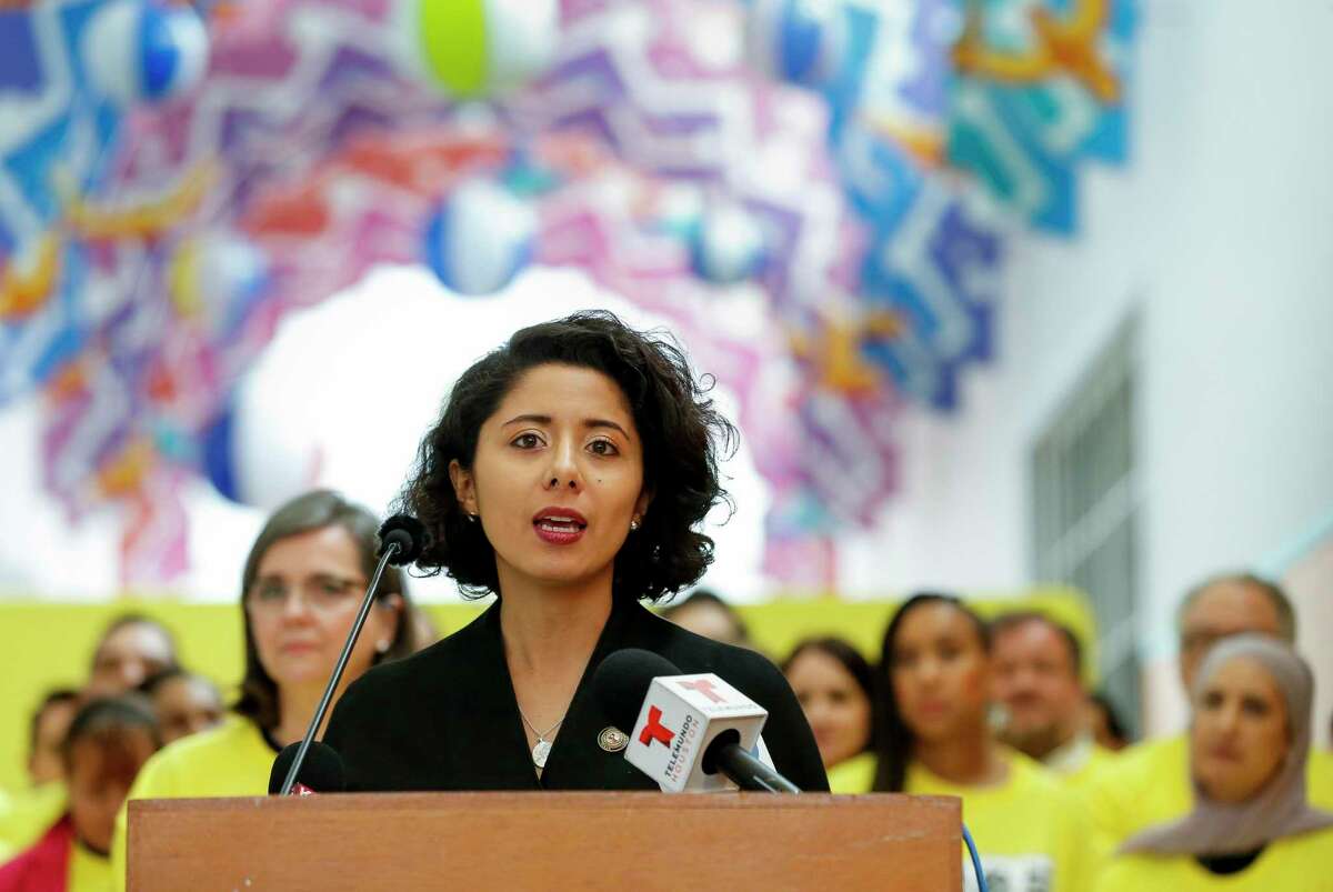 Harris County Judge Lina Hidalgo speaks to Lone Star College-North ...