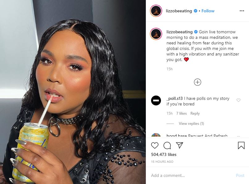 Lizzo hosts 'mass meditation' to calm fans' coronavirus fears