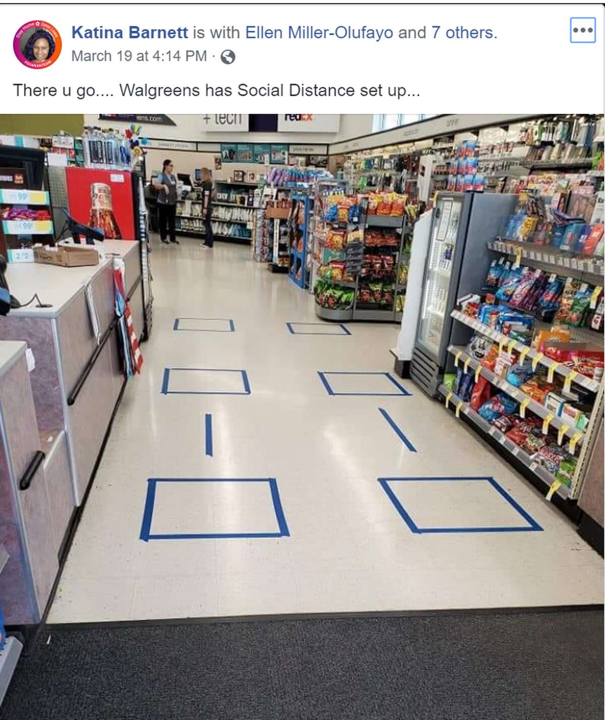 Walgreens steps up social distancing tactics by placing markers on the ...