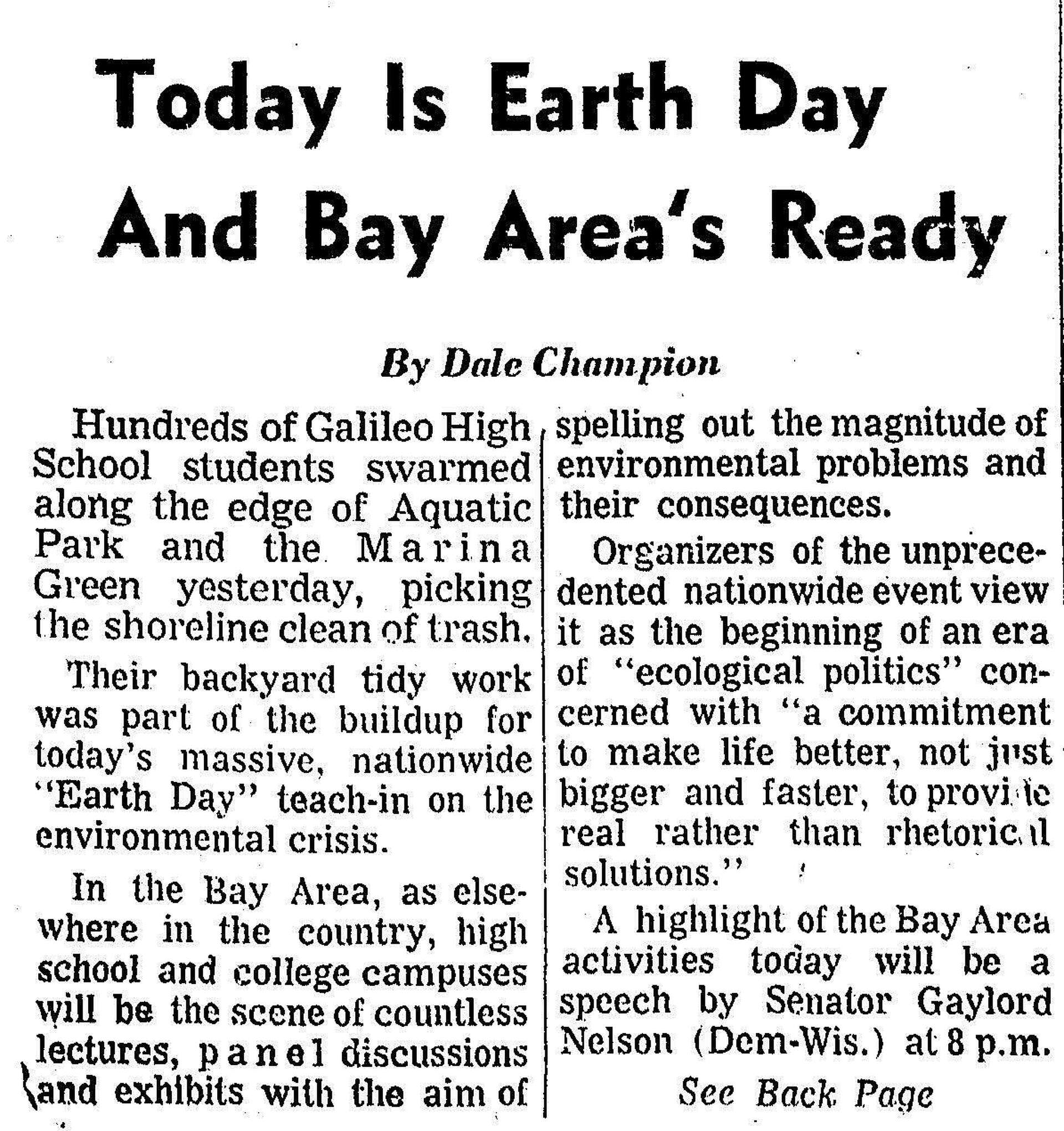 How The Chronicle covered the first Earth Day, 50 years ago
