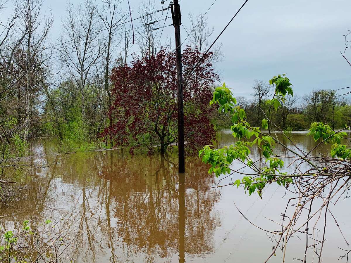 Aerial photographs show flooding in downtown Midland Tuesday
