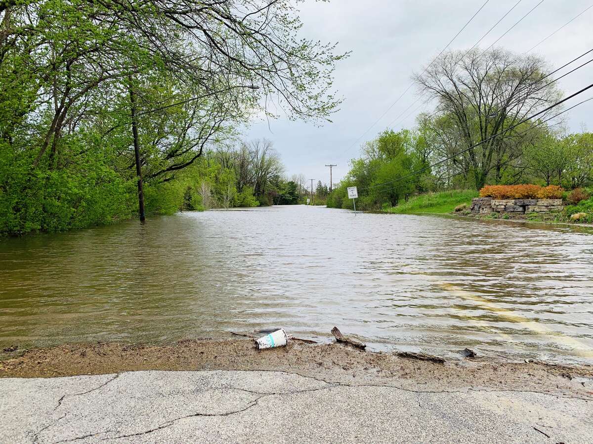 Aerial photographs show flooding in downtown Midland Tuesday