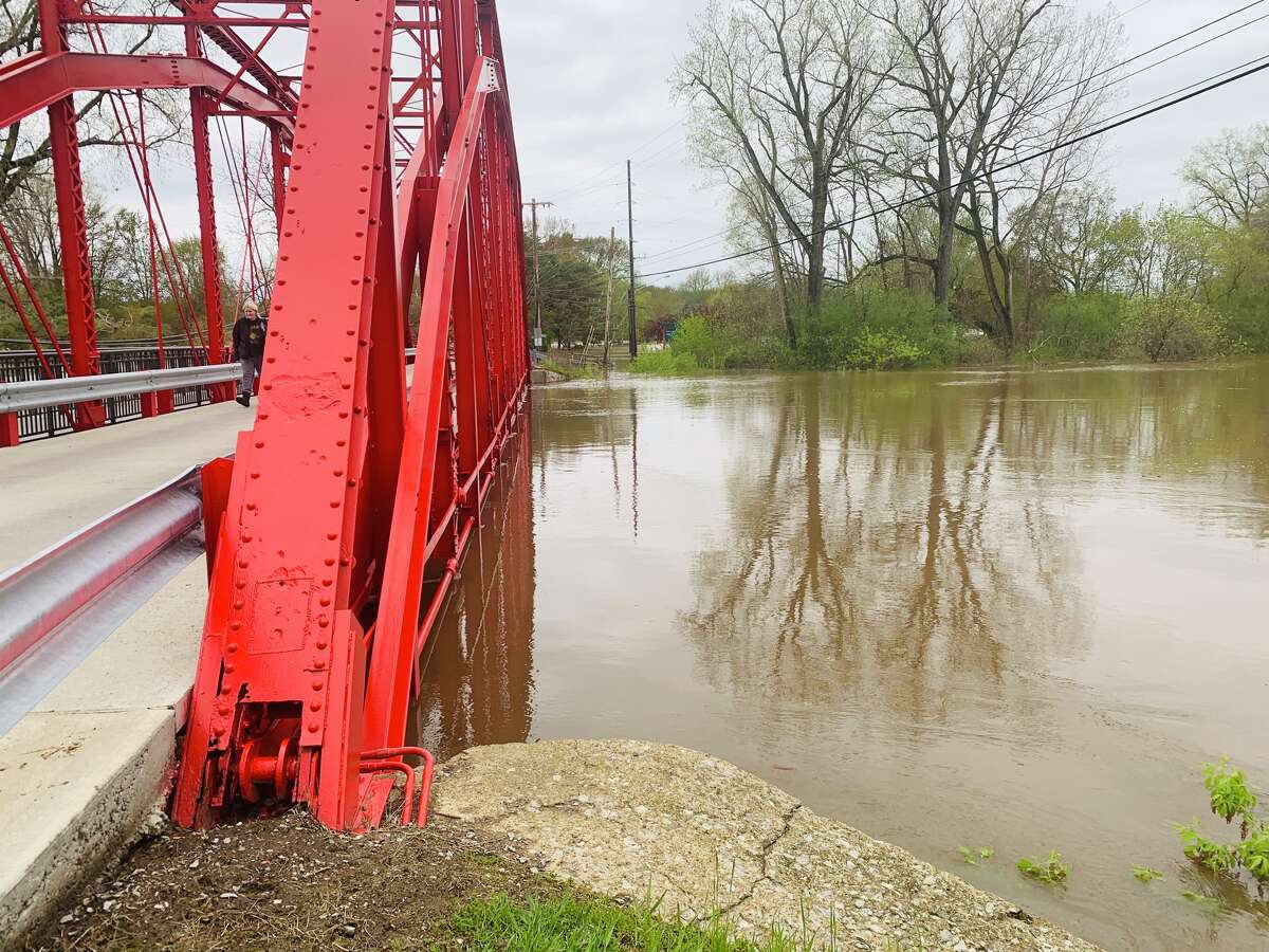 Aerial photographs show flooding in downtown Midland Tuesday