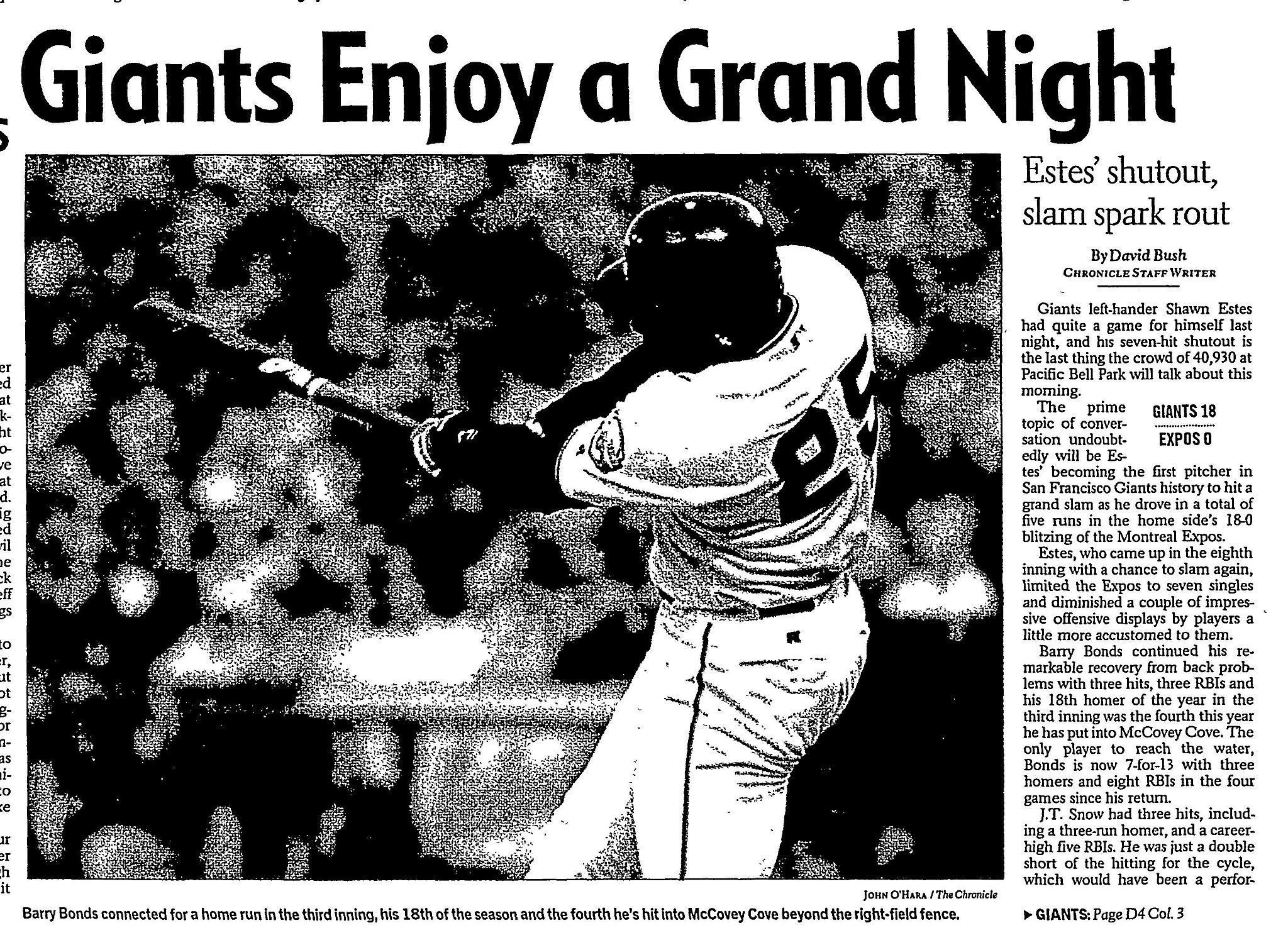 May 24, 2000: Giants’ Shawn Estes pitches shutout, hits grand slam vs ...