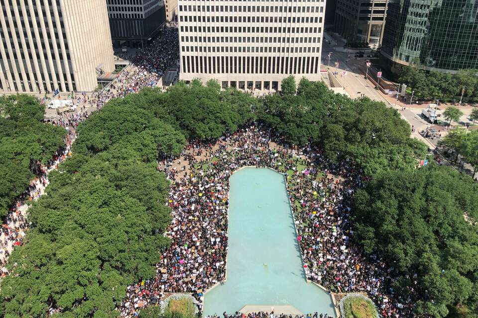 Aerial photos show scale of George Floyd rally turnout in Houston