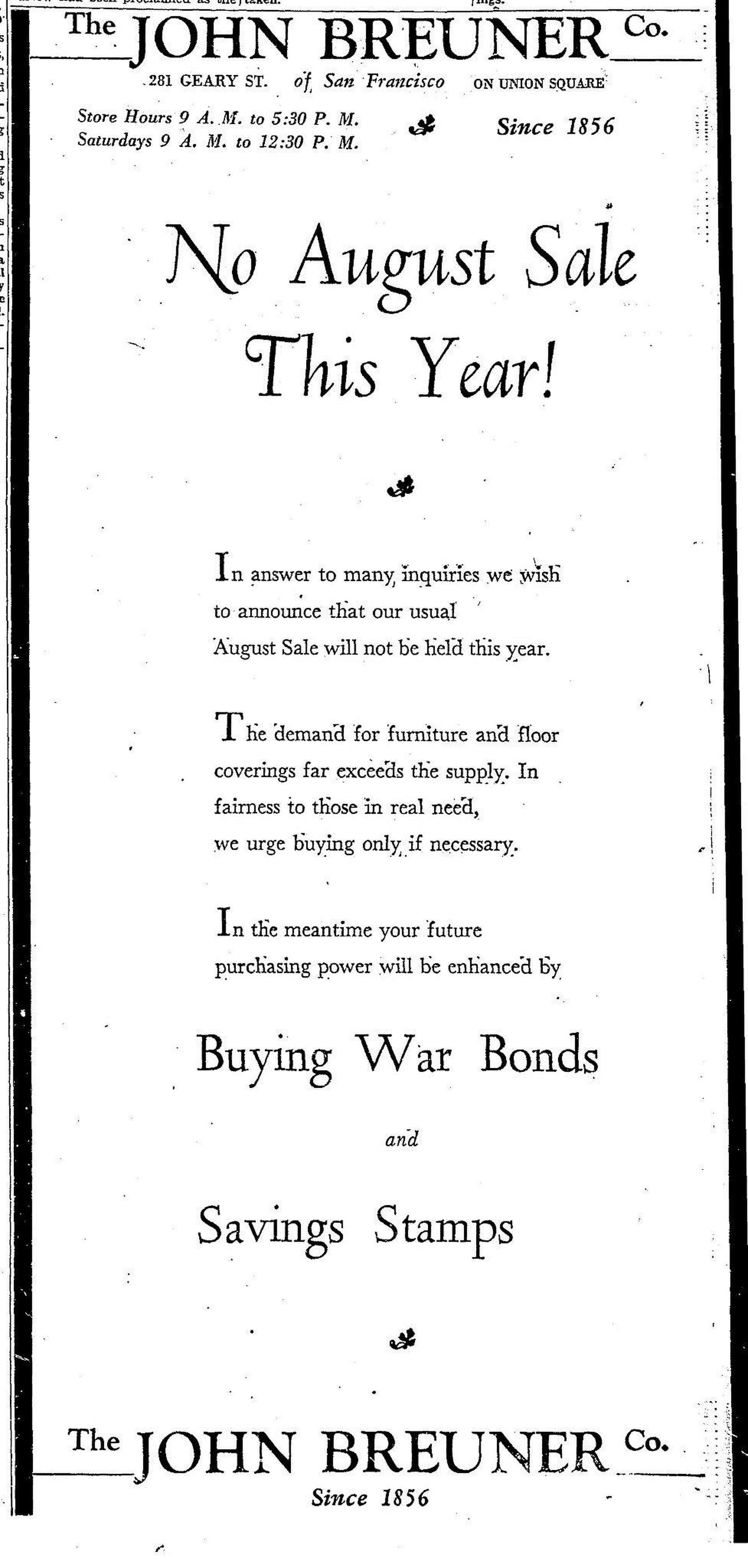 The ‘new normal’ — in 1942: A look back at wartime ads in The Chronicle