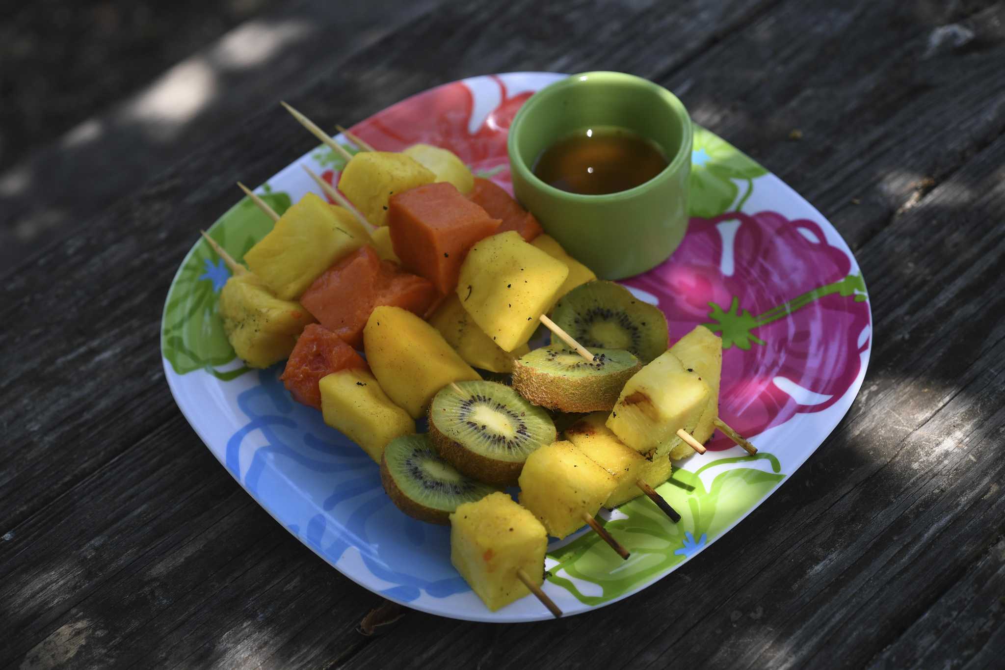 Recipe: Grilled Fruit Skewers with Chile Lime Vinaigrette