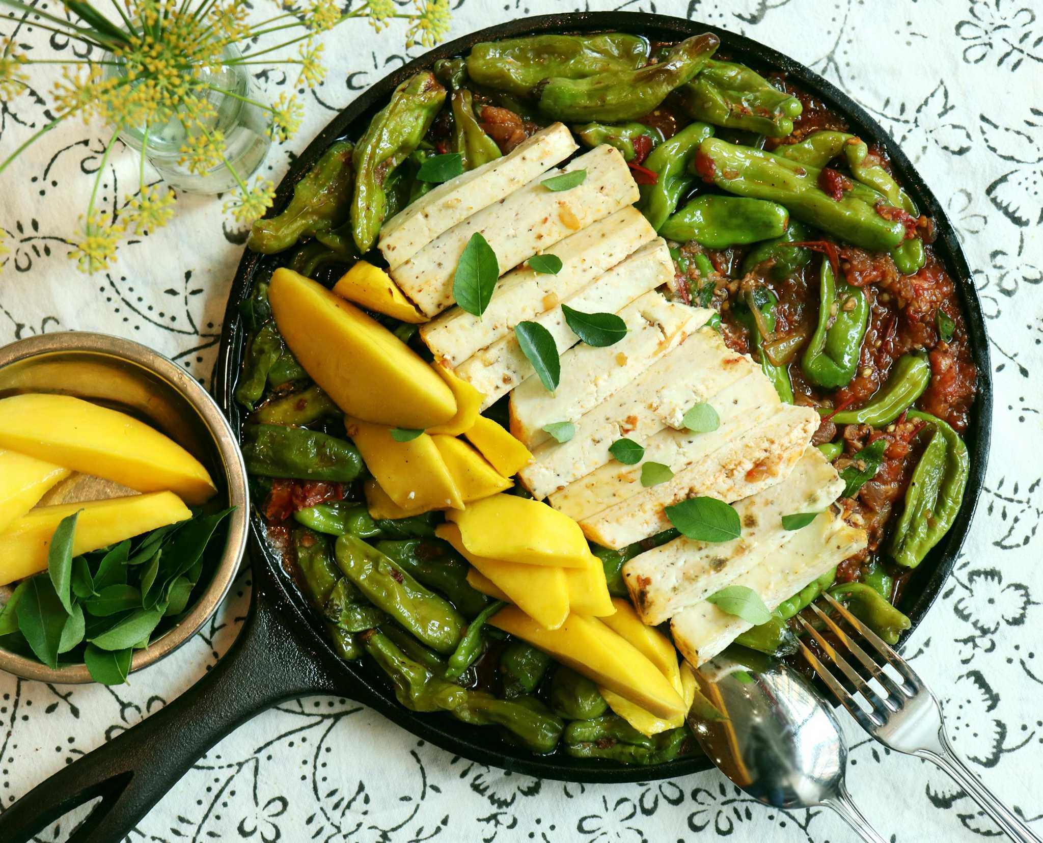 Roast peppers with paneer and mango for a light, satisfying dish