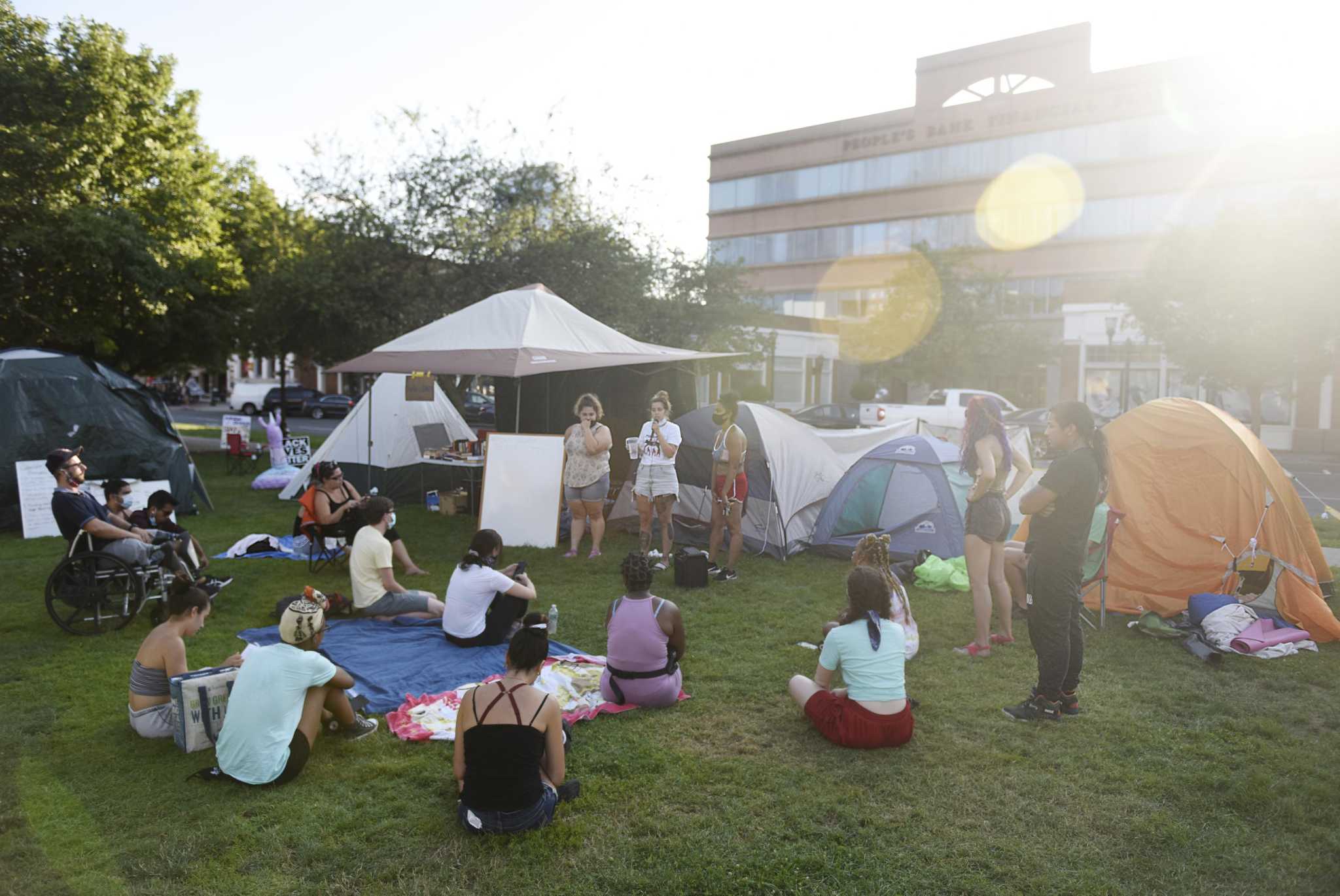 Stamford’s Latham Park encampment digs in