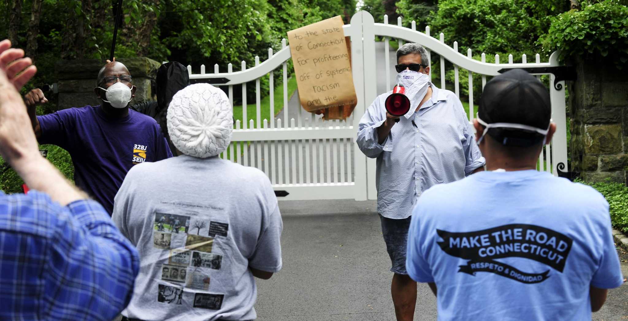 Demonstrators target Greenwich businessman who had ties to tear gas