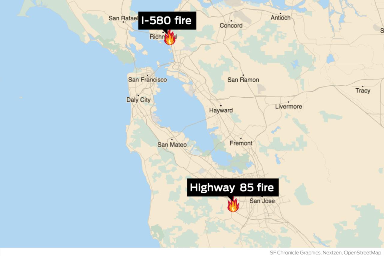 Fires cause traffic delays on I-580, Highway 85; crews put out blaze at ...