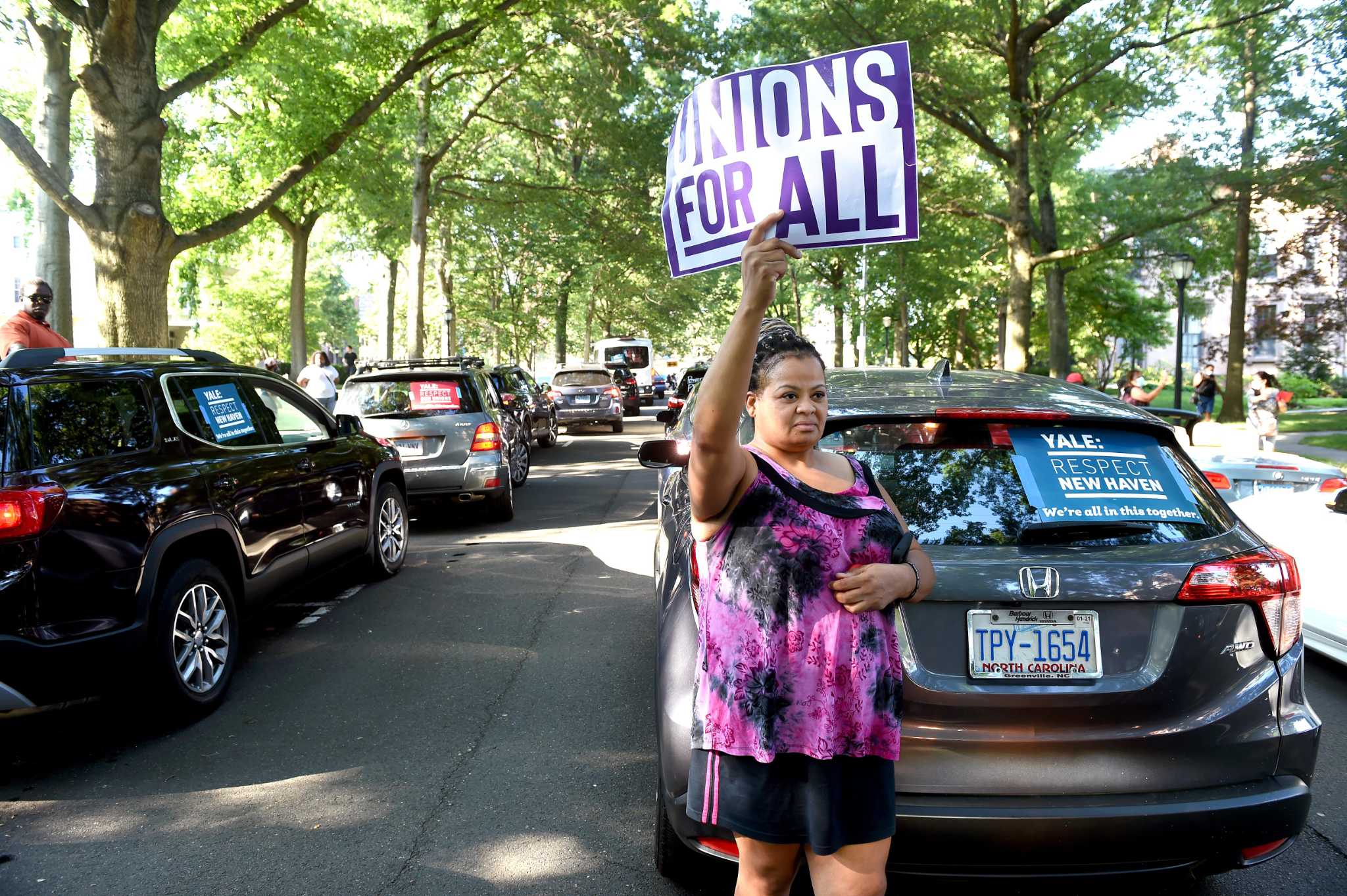 Yale unions, allies drive through city in quest for new contract in 2022