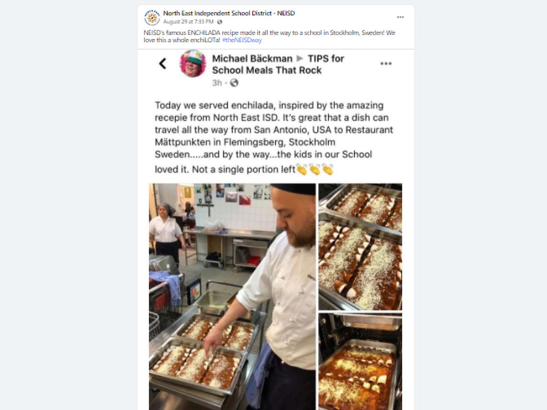 San Antonio school's enchilada recipe made it to Sweden and there wasn ...