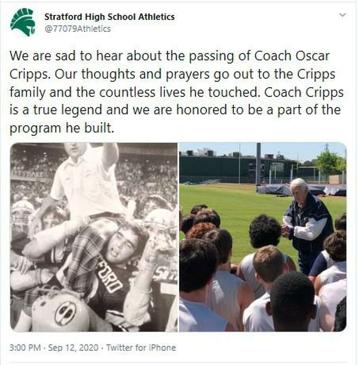 Stratford community pays tribute to state title-winning coach Oscar Cripps
