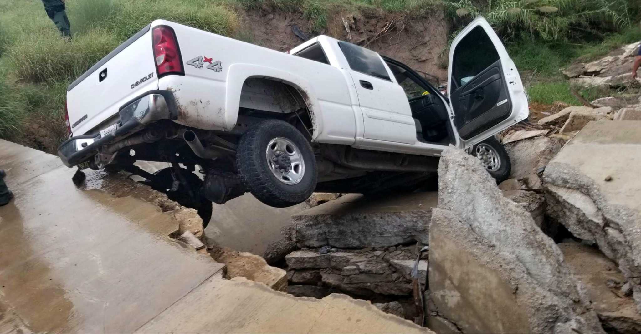 Truck falls off road after accident near Mines