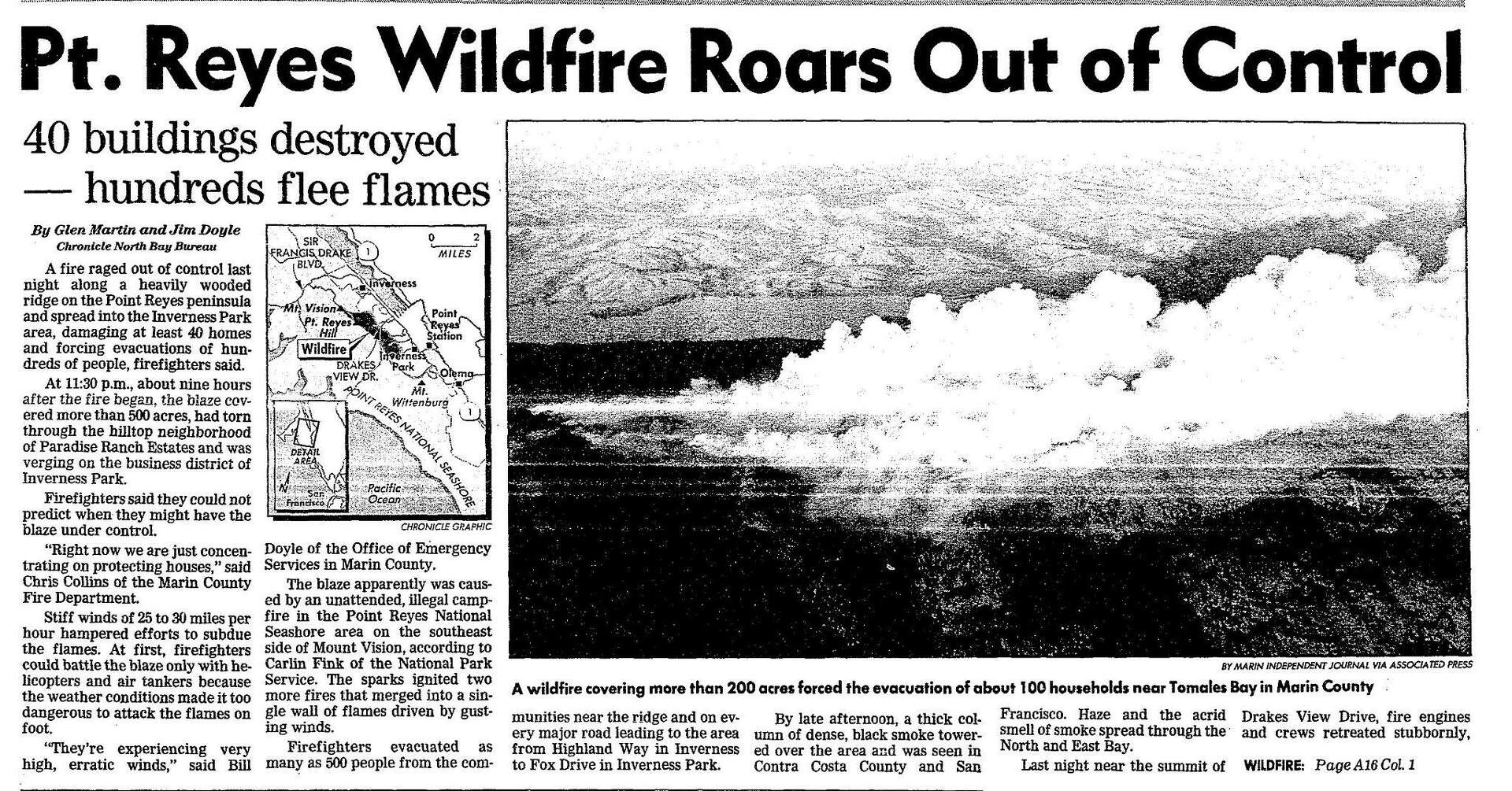 ‘Blaze races to sea’: The Mount Vision fire threatens Point Reyes 25 ...