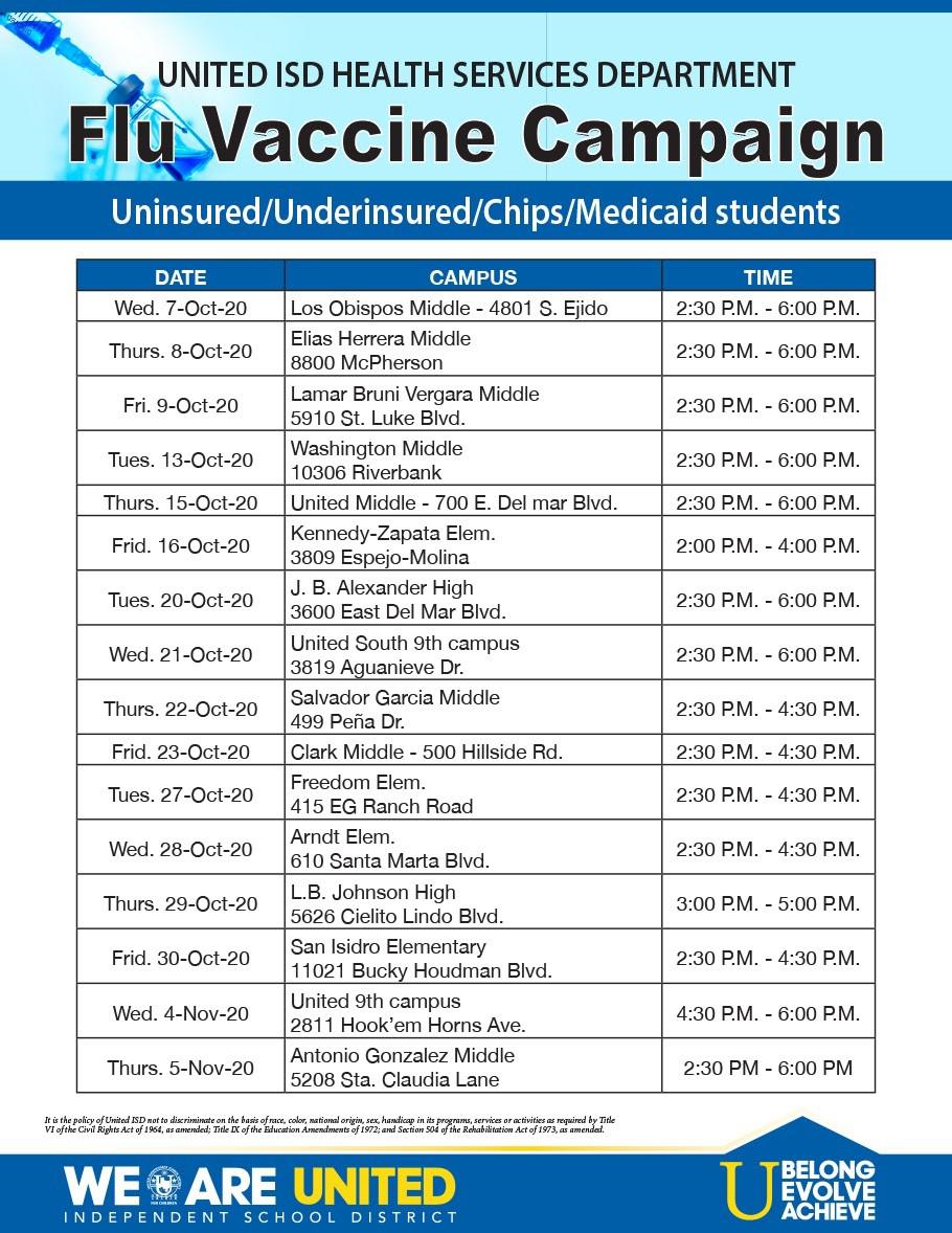 UISD Flu Drive starts Wednesday, to provide vaccines for eligible students