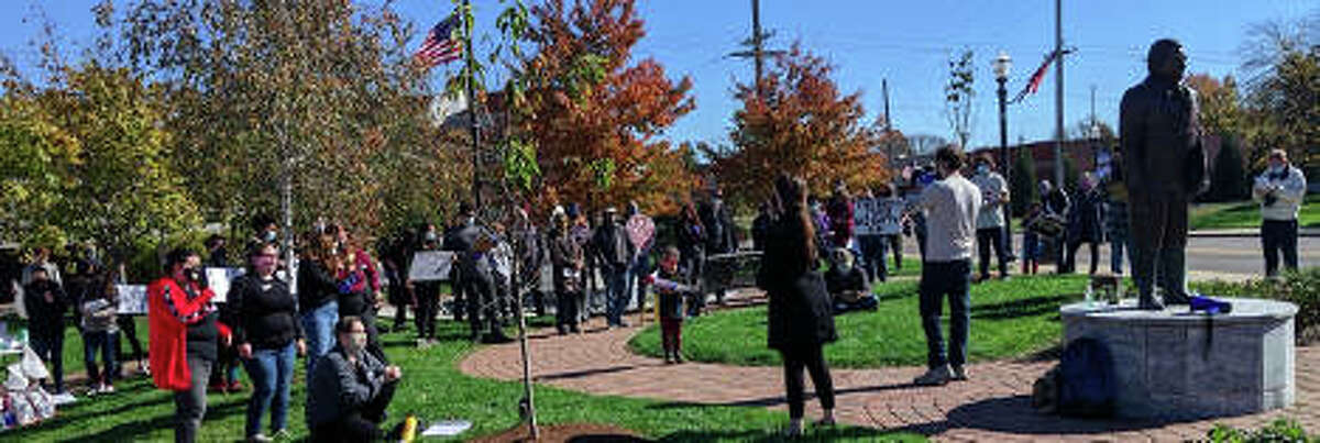 Group protests Ninian Edwards statue on Halloween