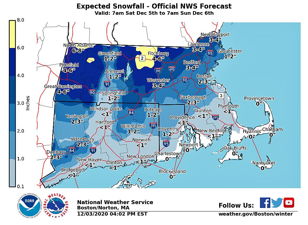 NWS: ‘Light to moderate snowfall’ possible in parts of CT