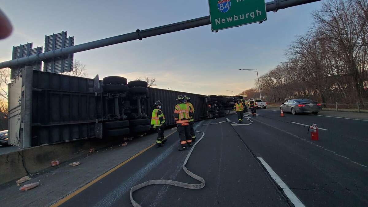Danbury: Tractor trailer crash closes two lanes on I-84 west