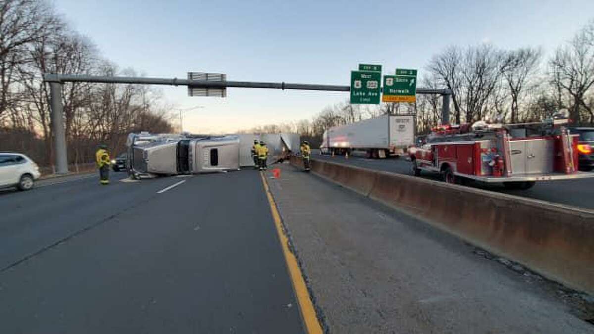 Danbury: Tractor trailer crash closes two lanes on I-84 west