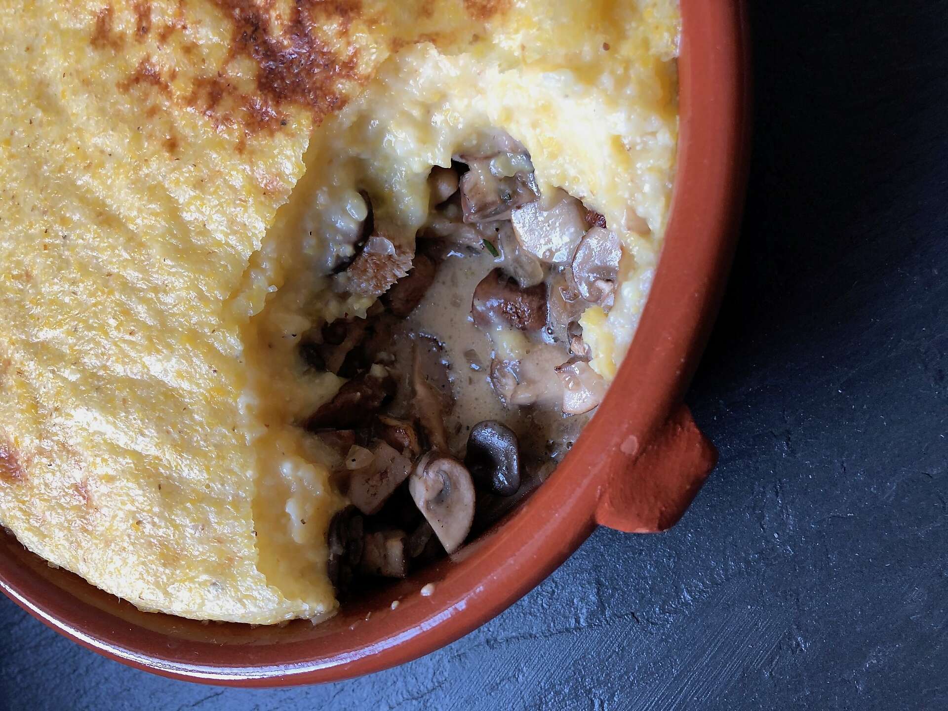 Mushroom ragout transforms cheesy polenta into a comforting 'pot pie'