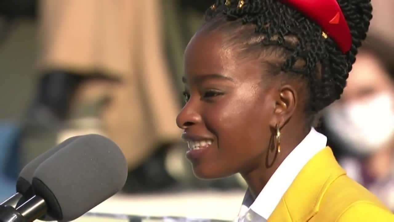 Nation's first 'youth poet laureate' Amanda Gorman reads her poem at ...