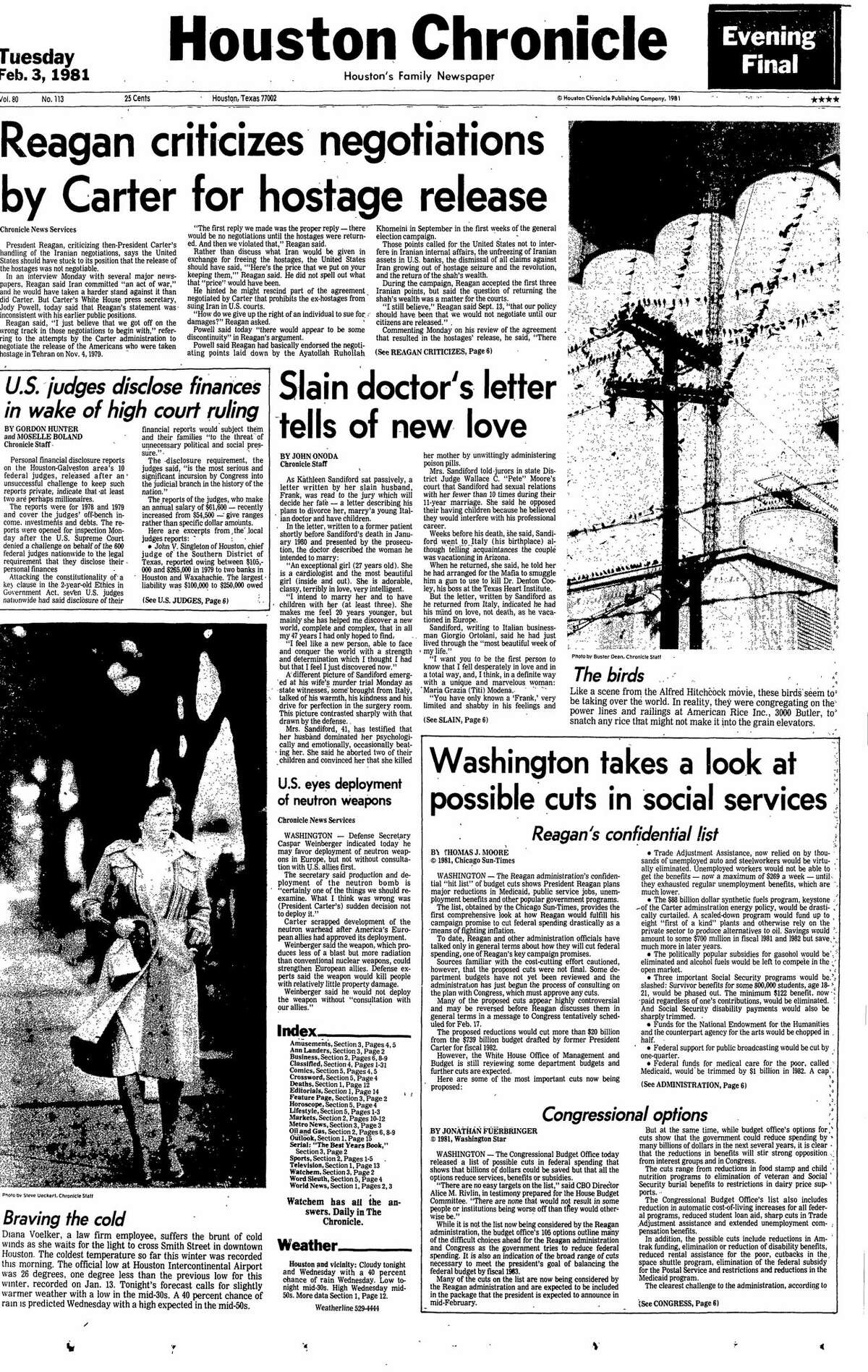 Houston Chronicle Page One: Feb. 3, 1981 Houston Chronicle Page One: Feb. 3, 1981