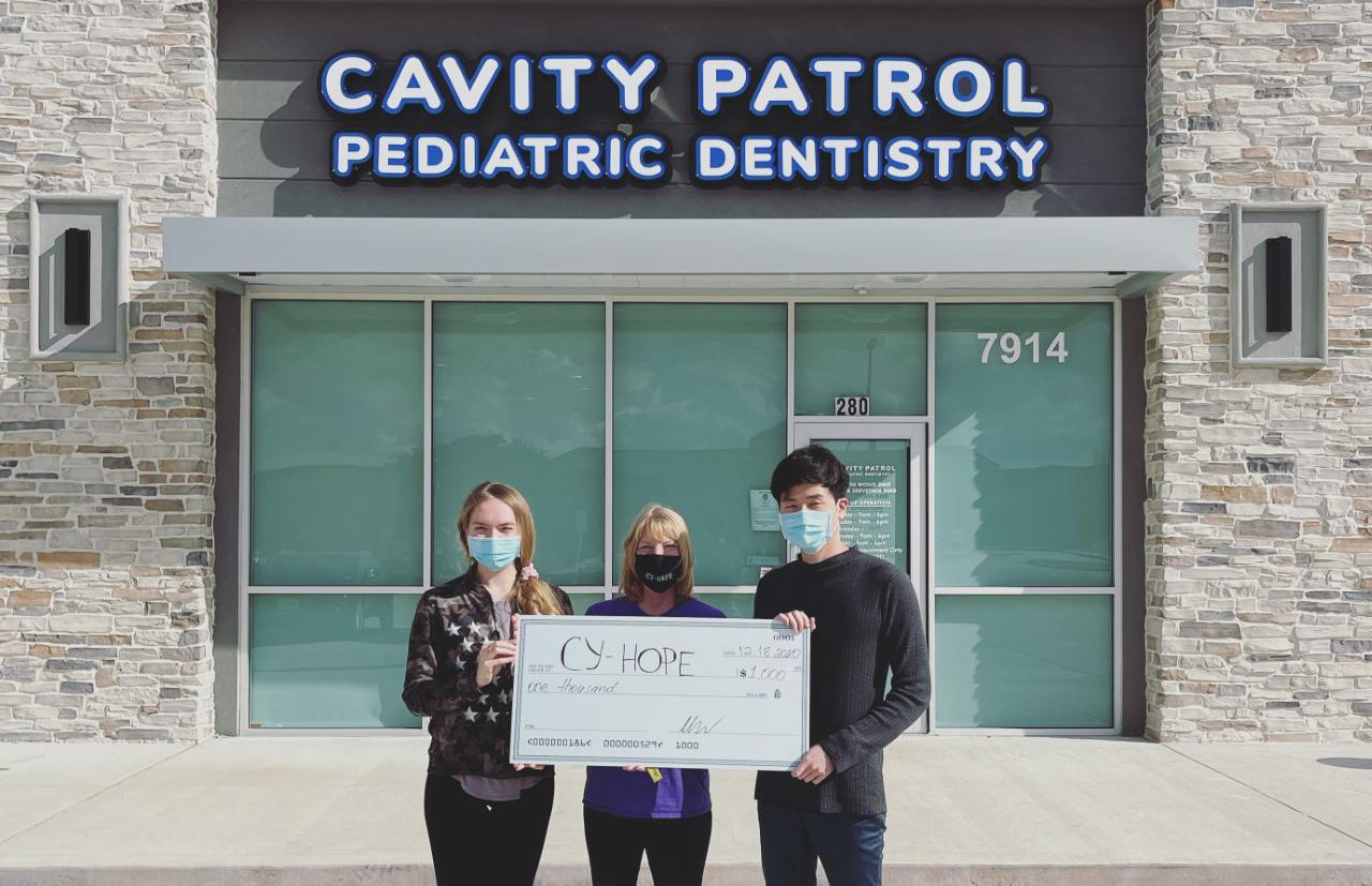 Cavity Patrol Pediatric Dentistry in Cypress donates $1,000 to Cy-Hope ...