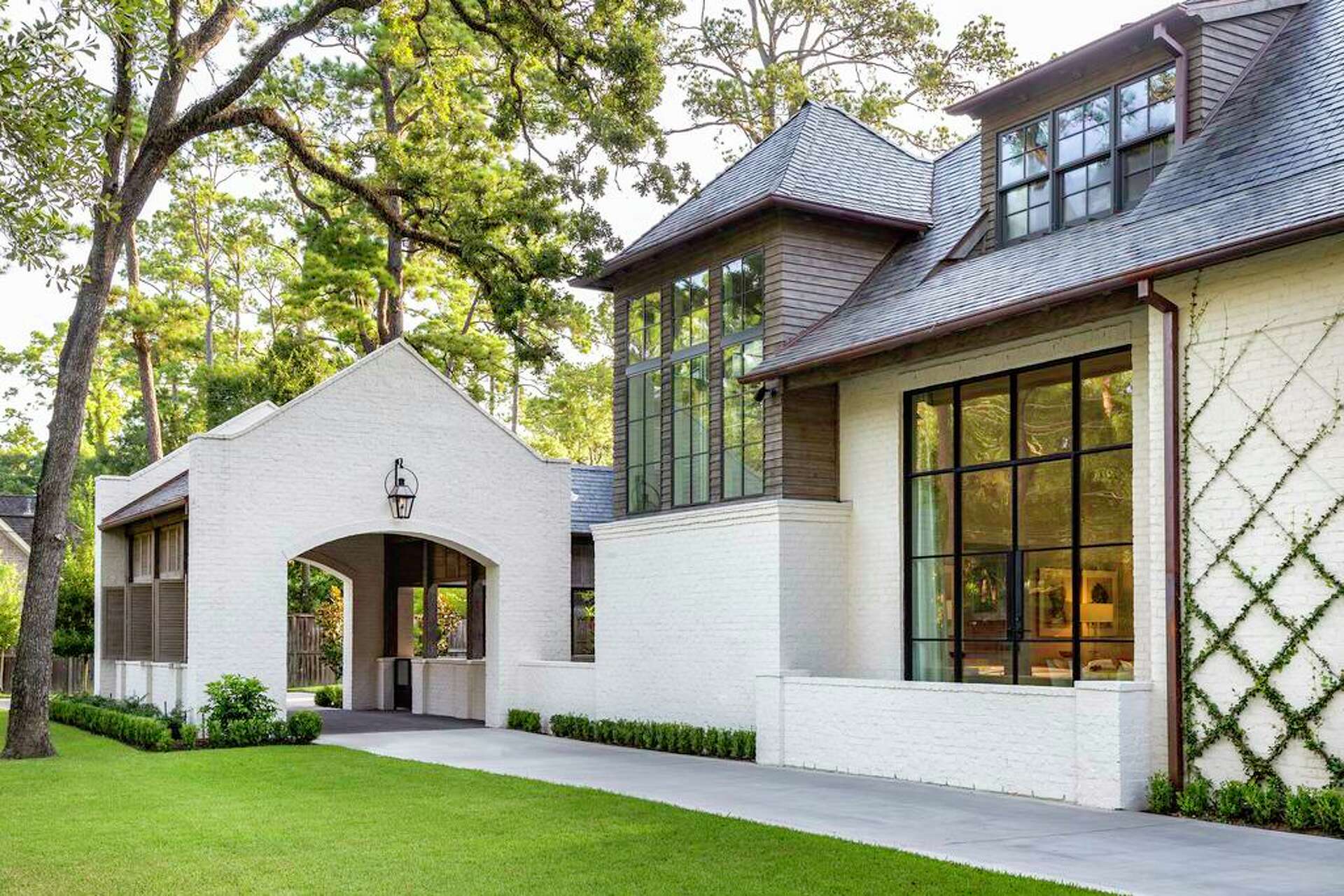 White brick house with black trim store